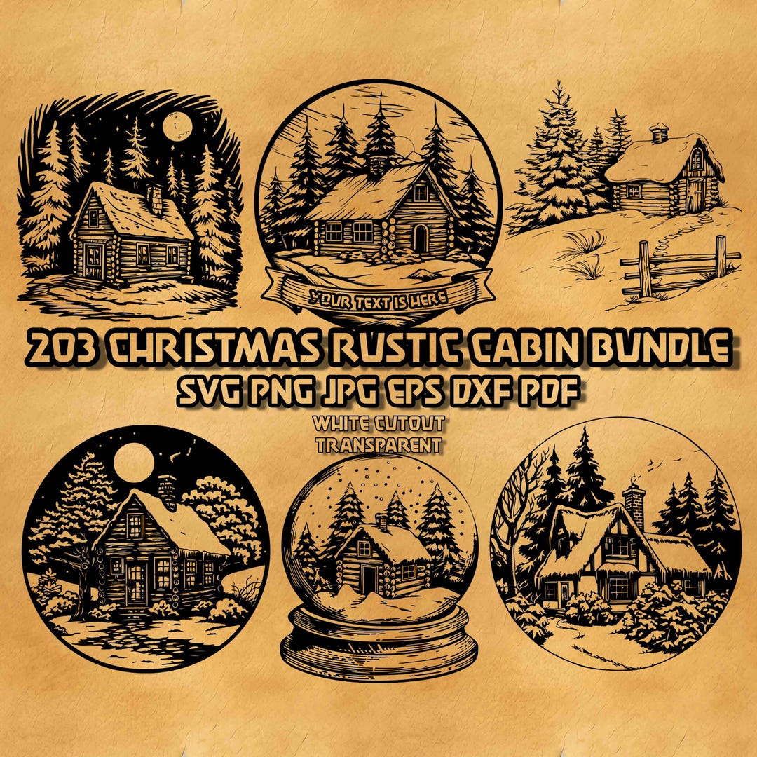 Christmas Time Rustic Cabin Scene Svg Bundle, Snowy Wooden Rustic Cabin ...
