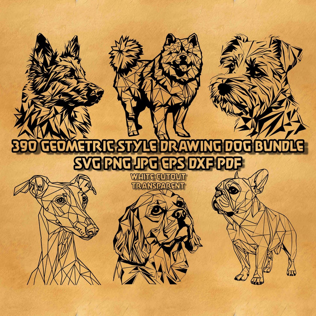 Geometric Style Drawing Dog Svg Bundle, 115 Dog Breed Geometrical Dog ...