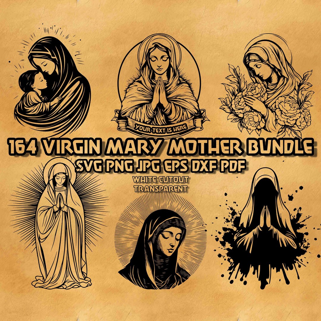 Virgin Mary SVG Bundle: Mother Monogram, Christian Engraving Design - Etsy