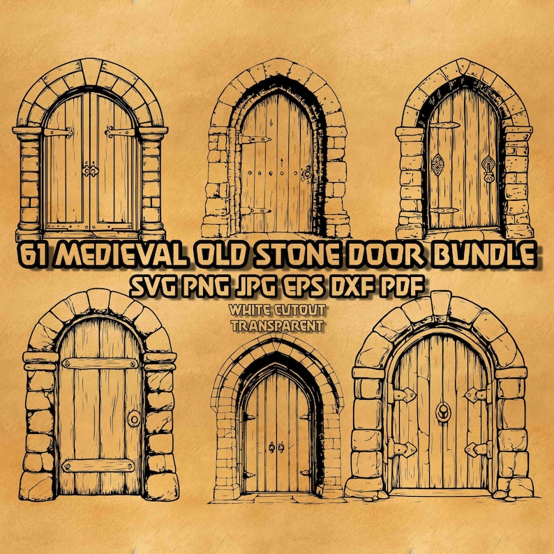 Medieval Stone Door SVG Bundle: Gothic Arched Door Designs (digital ...