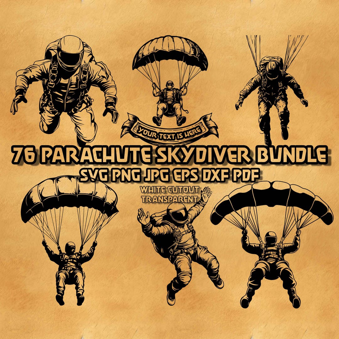 Parachute Skydiver SVG Bundle, Extreme Sports, Adventure Designs ...