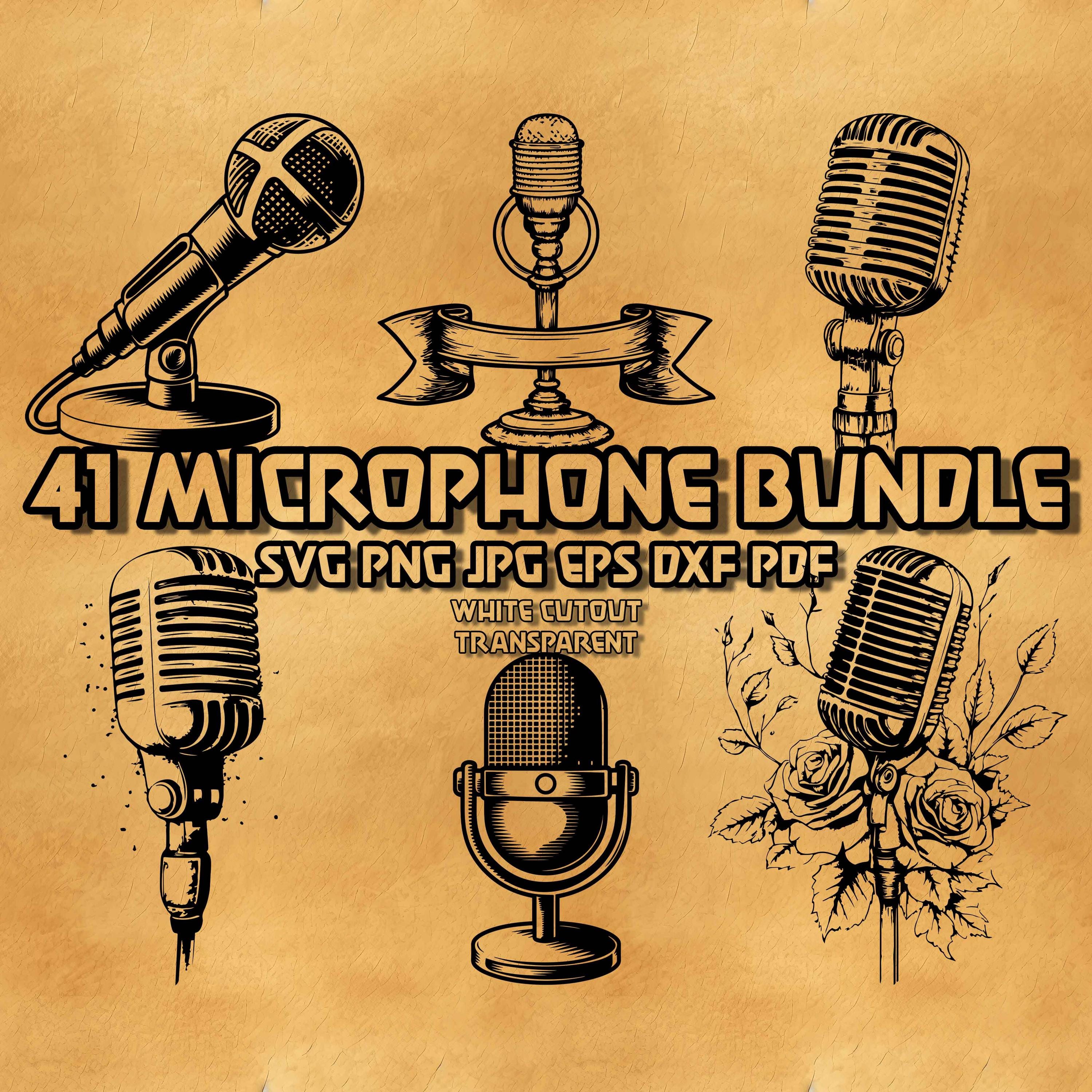 Microphone SVG Bundle, Microphone Monogram, Vintage Microphone Png ...