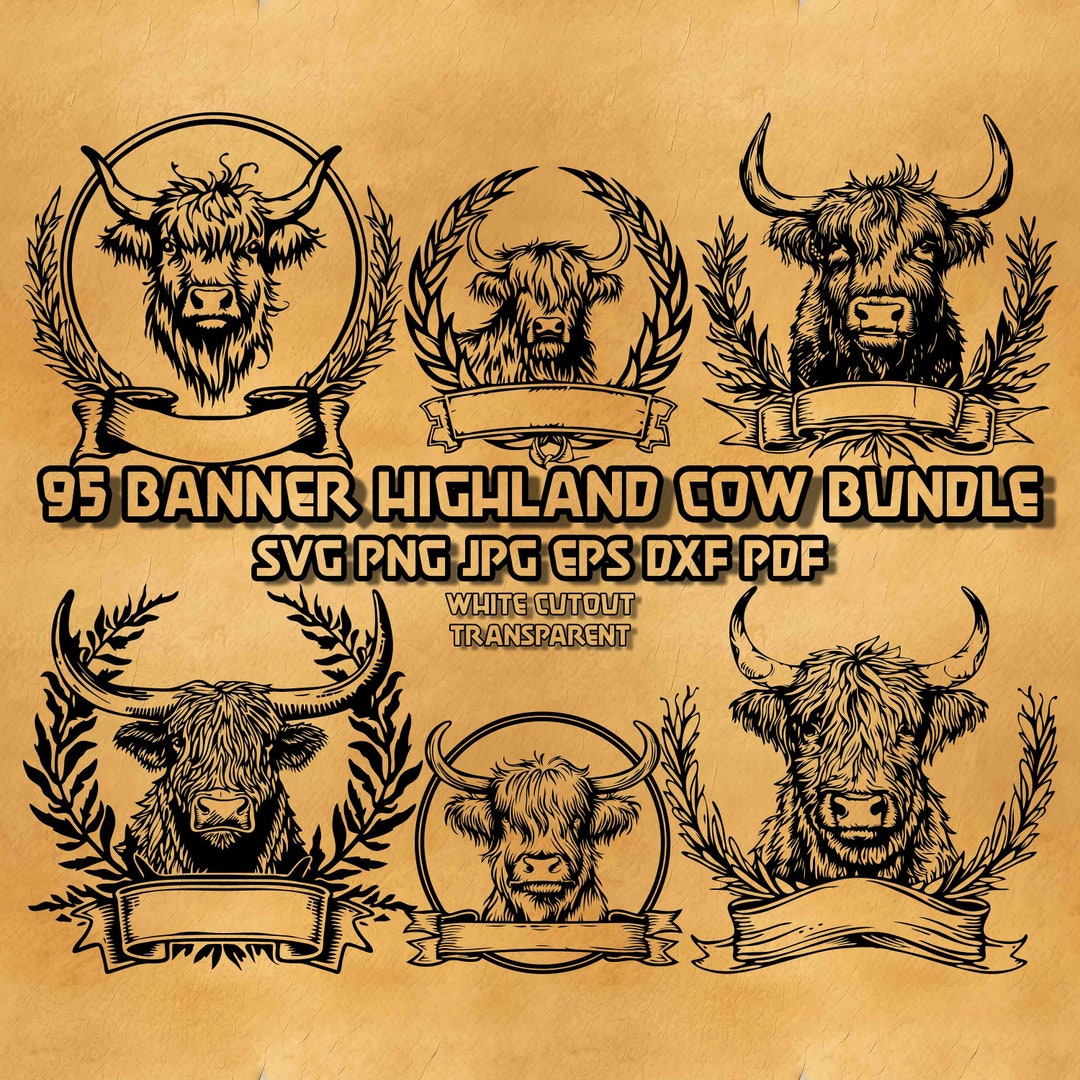 Highland Cow Banner SVG Bundle: Personalized Monogram Design (digital ...