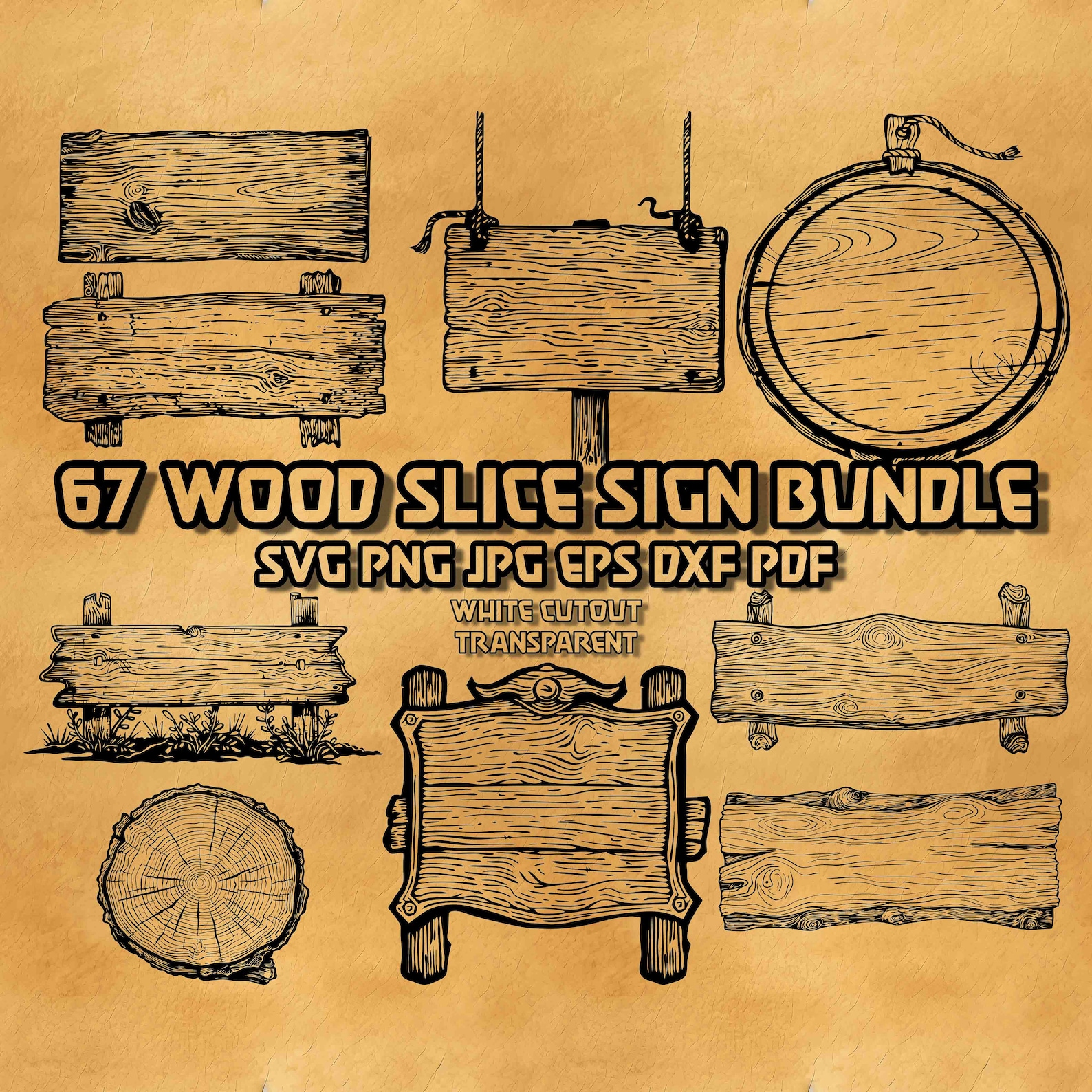 67 Wood Sign SVG Bundle Rustic Farmhouse Illustrations Plaque Designs ...