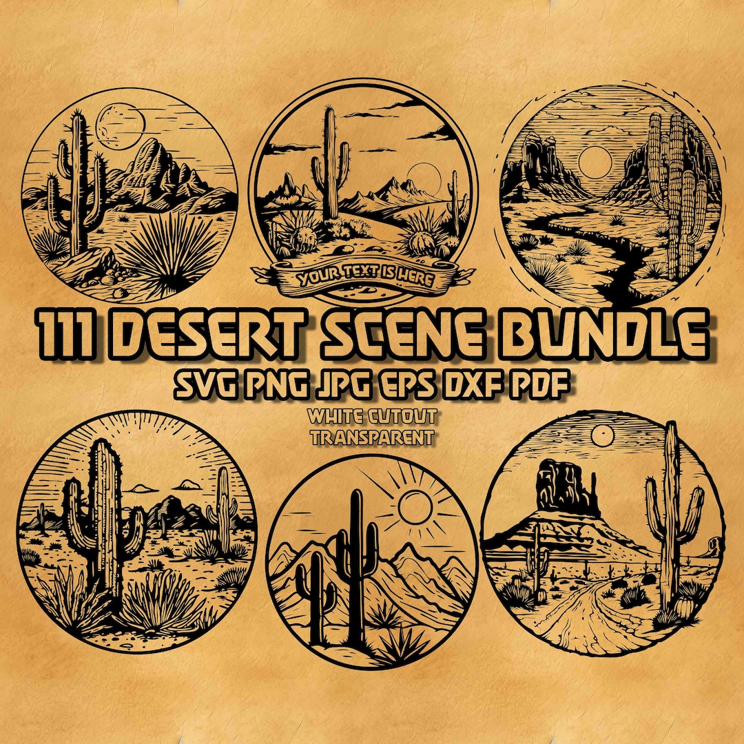 Desert Scene Svg Bundle, Circle Design Desert Svg, Cactus and Desert ...