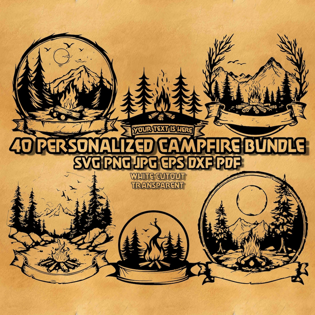 Personalized Campfire Svg Bundle, Campfire Sign Svg, Landscape Monogram ...