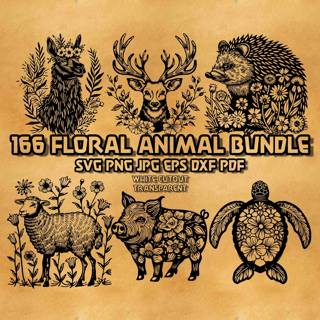 Floral Animals SVG Bundle, Funny Animal Designs (SVG PNG) - Etsy
