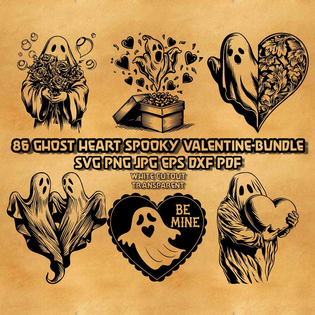 Ghost Heart Spooky Valentine SVG Bundle: Black Kawaii Illustrations - Etsy