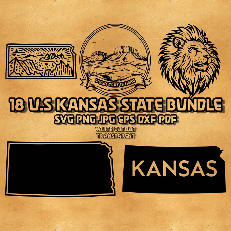 Kansas State Outline SVG Bundle: Map Silhouette, Laser Engrave File - Etsy