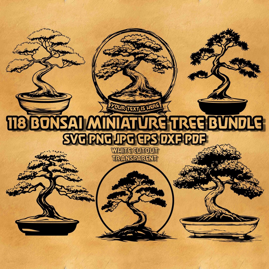 Bonsai Tree SVG Bundle Japanese Zen Garden Illustrations Miniature Tree ...