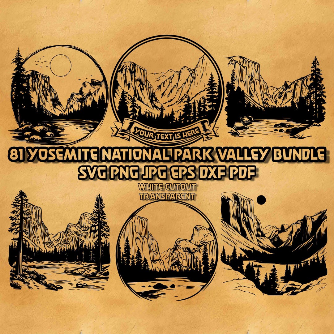 Yosemite Valley SVG Bundle: National Park Landscape Engraving Files ...