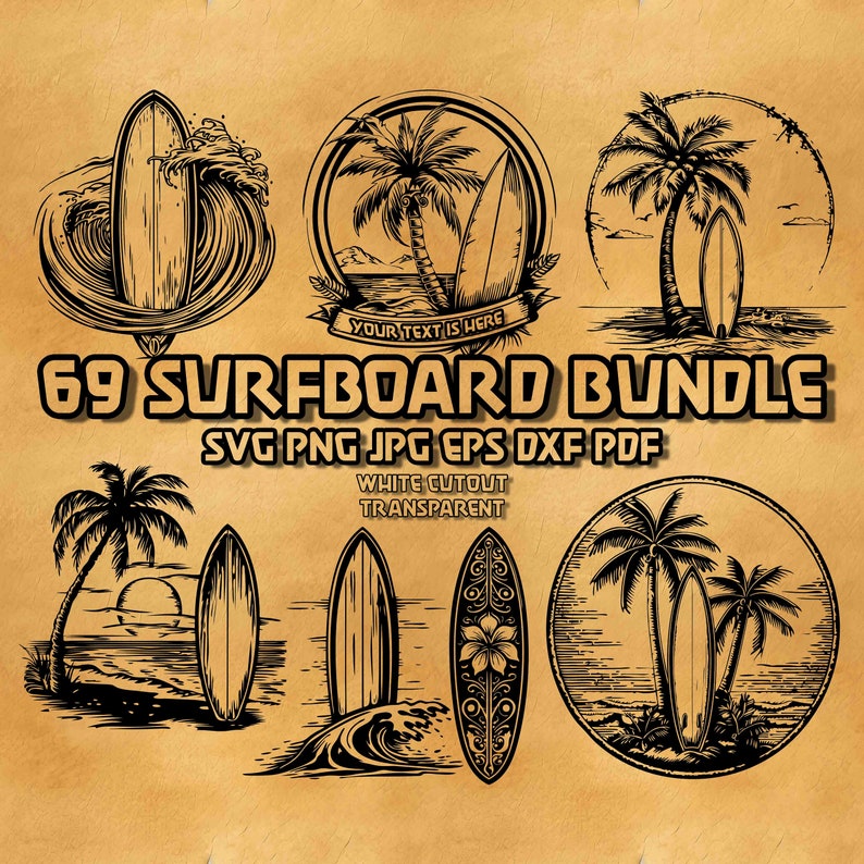 Surfboard SVG Bundle: Hawaiian Palm Tree Designs (digital Print) - Etsy