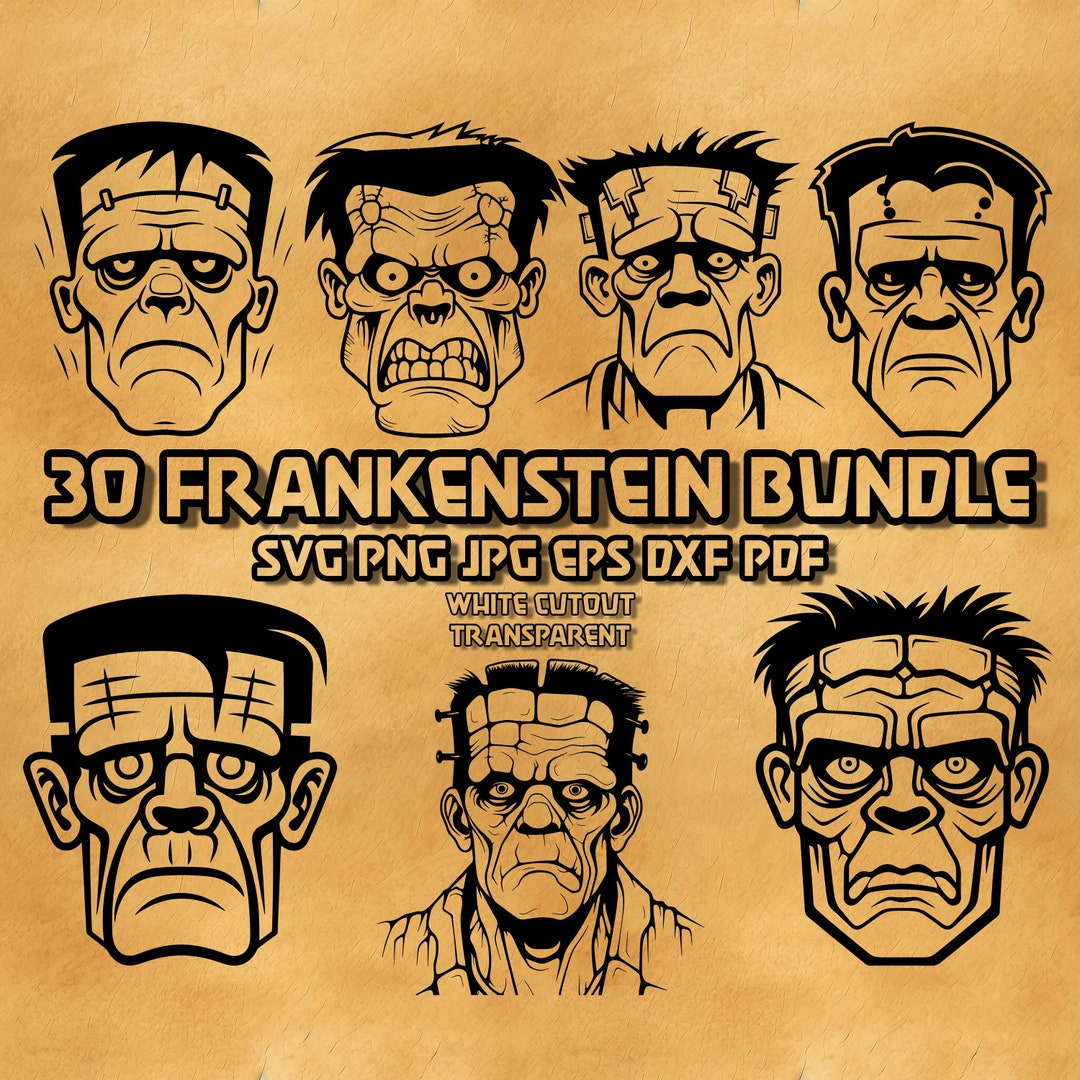 Halloween Frankenstein Face SVG Bundle: Horror Clipart (digital ...