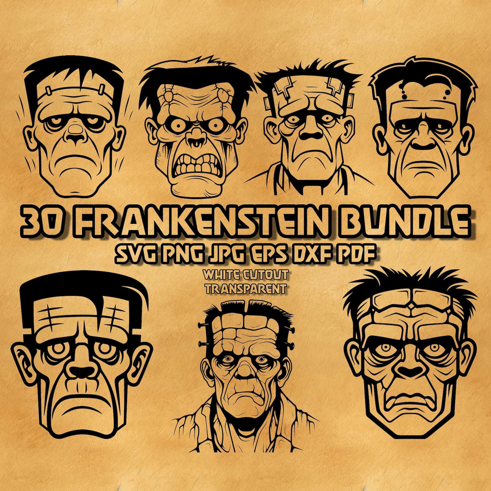 Halloween Frankenstein SVG Bundle Horror Monster Face Illustrations ...