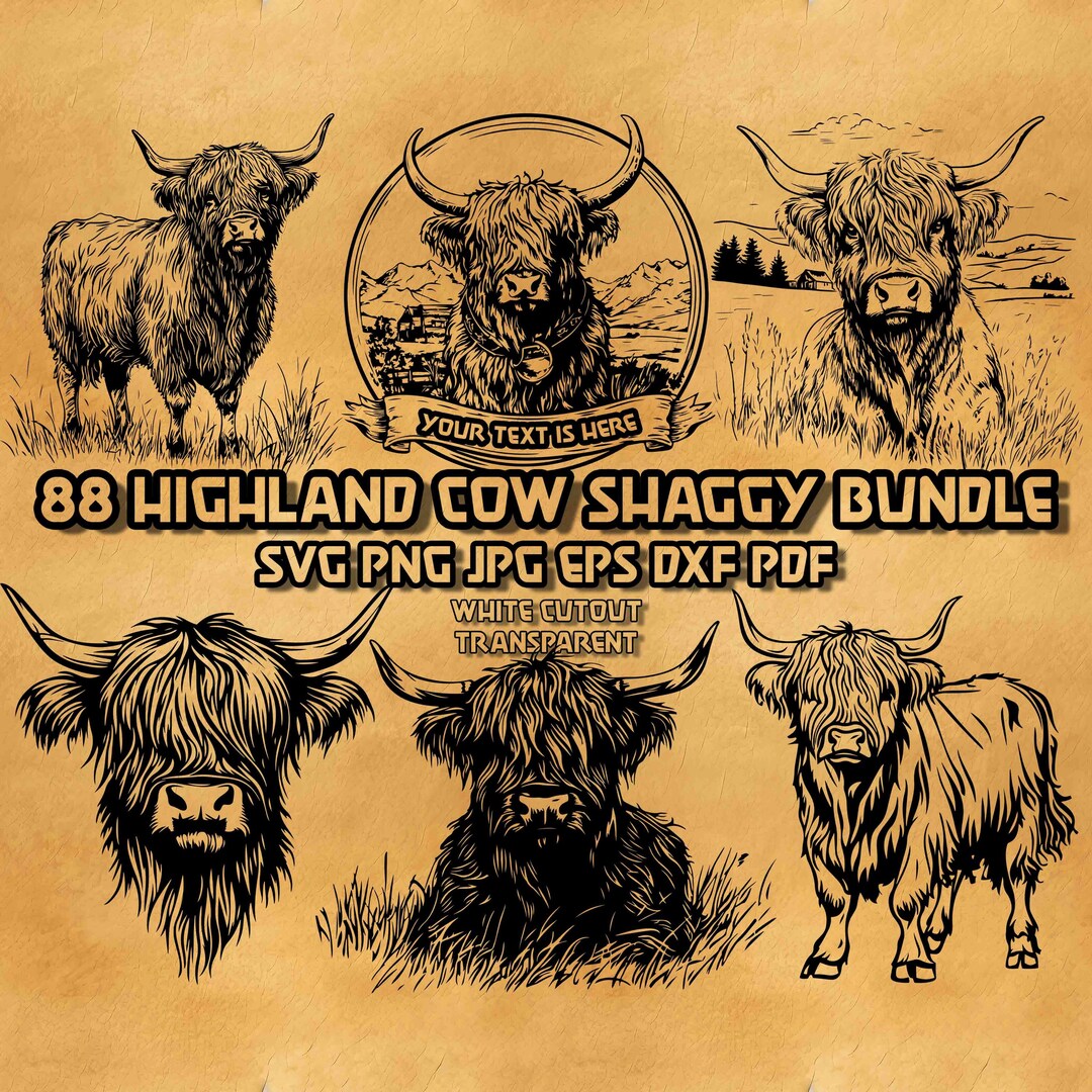 Highland Cow SVG Bundle: Shaggy Cattle Breed, Farm PNG (digital File ...