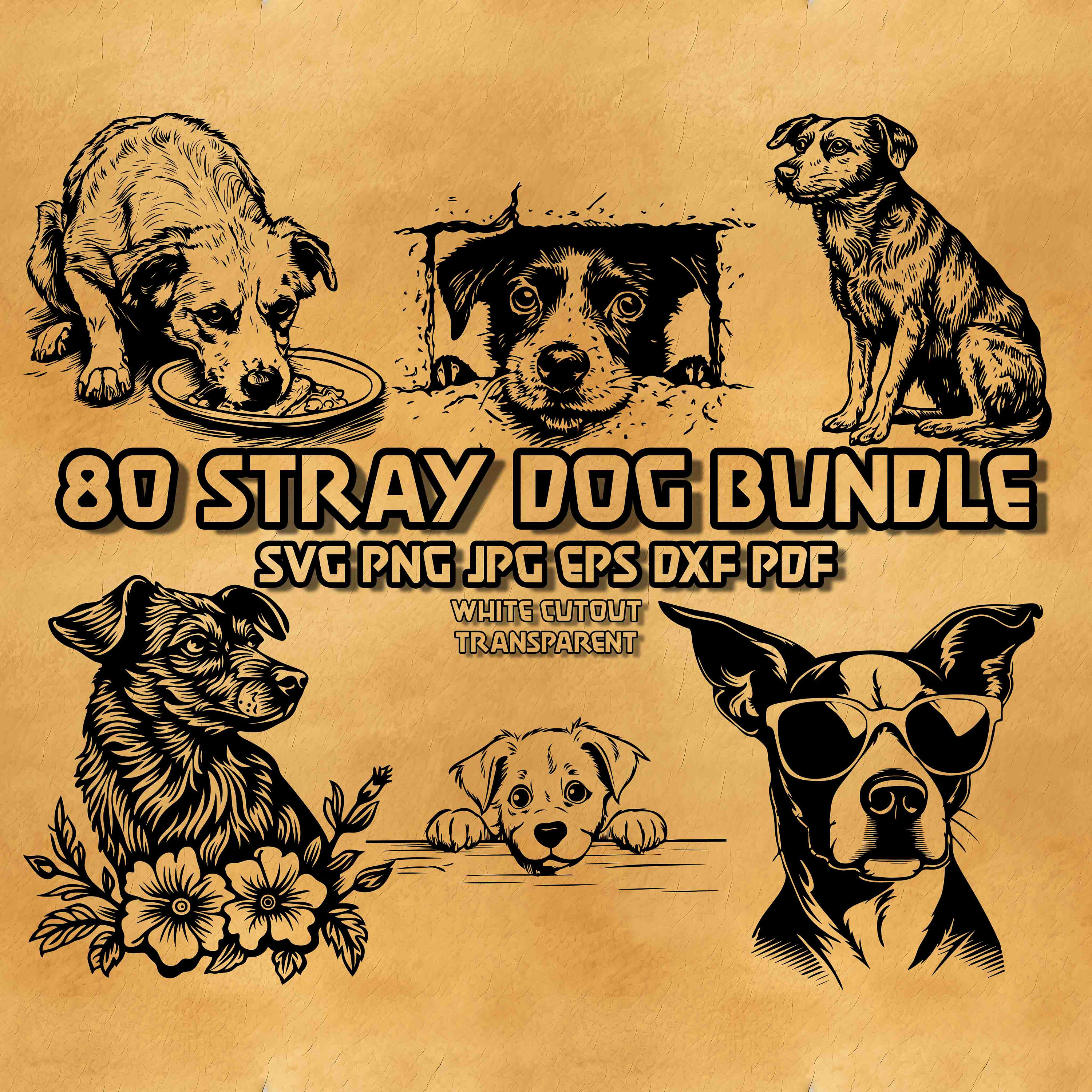 Stray Dog Svg Bundle, Street Dog Svg, Hungry Dog Svg, Peeking Stray Dog ...