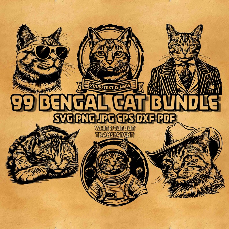 Bengal-Katze-Svg-Bundle, Bengal-Katzen-Monogramm, Blumen-Bengal-Katze ...
