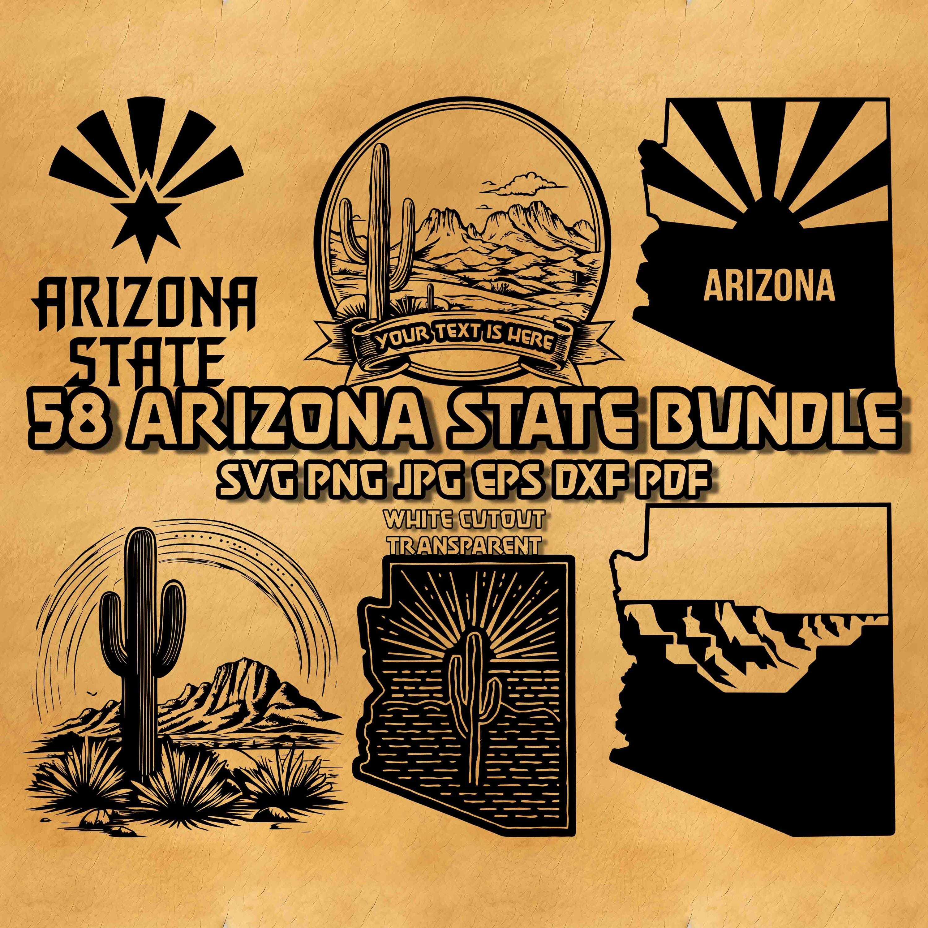 Arizona State SVG Bundle: Desert Cactus, Sunset Designs (digital ...