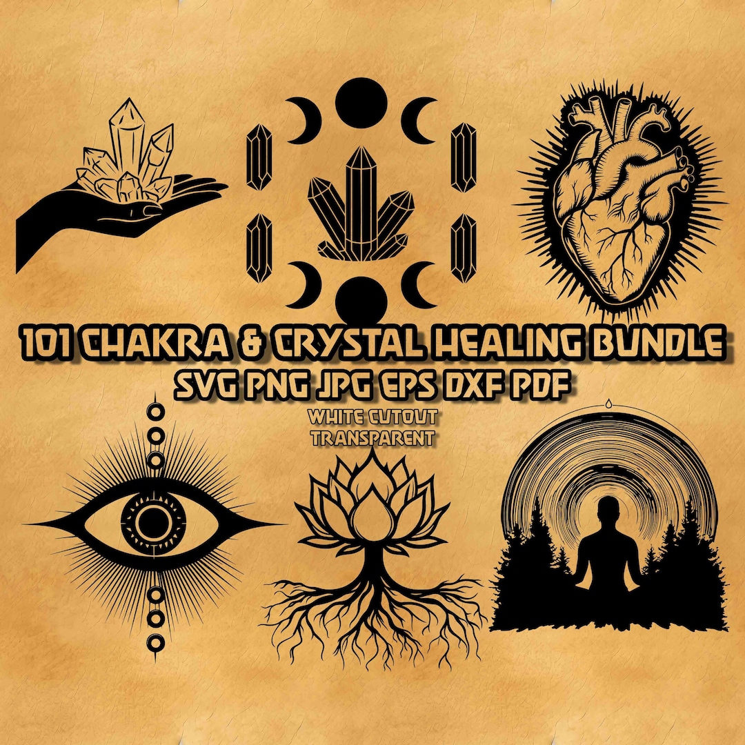 Chakra & Crystal Healing SVG Bundle: Spiritual Symbols, Lotus, Third ...