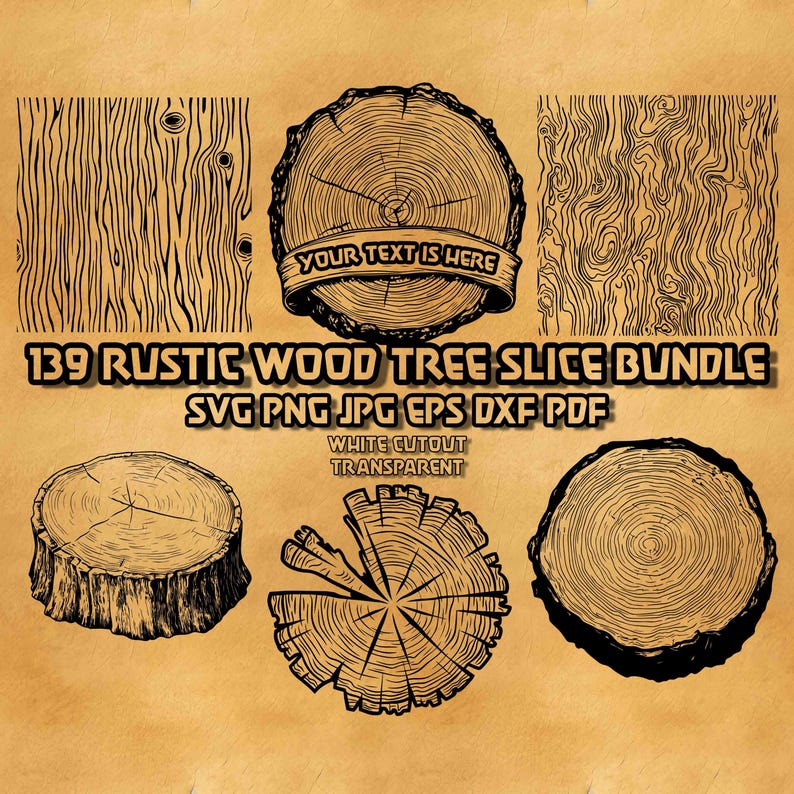 Rustic Wood Tree Slice SVG Bundle, Wooden Seamless Pattern Designs, Log ...
