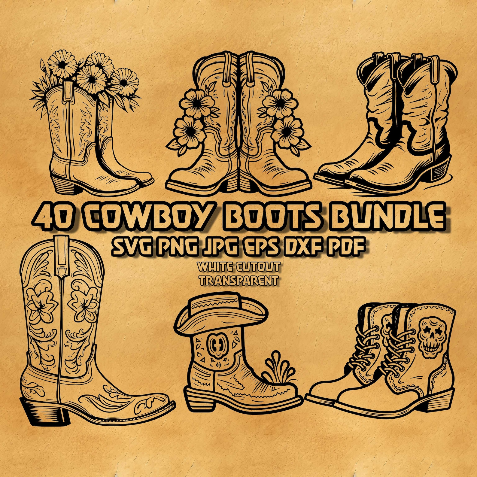 Cowboy Boots Svg Bundle, Cowboy Boots With Flowers Svg , Cowboy Boots ...