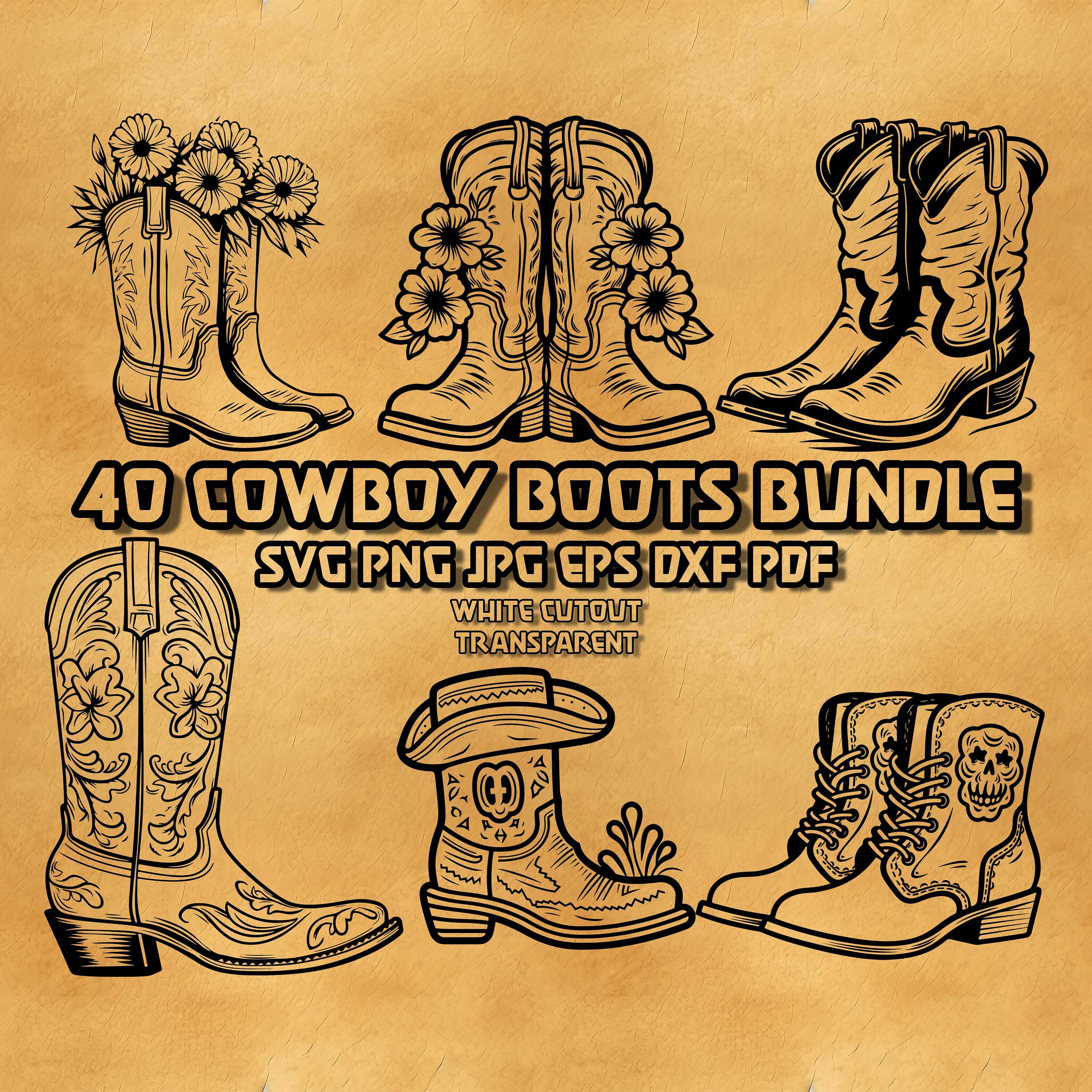 Cowboy Boots SVG Bundle: Floral Western Graphics (EPS, DXF) - Etsy