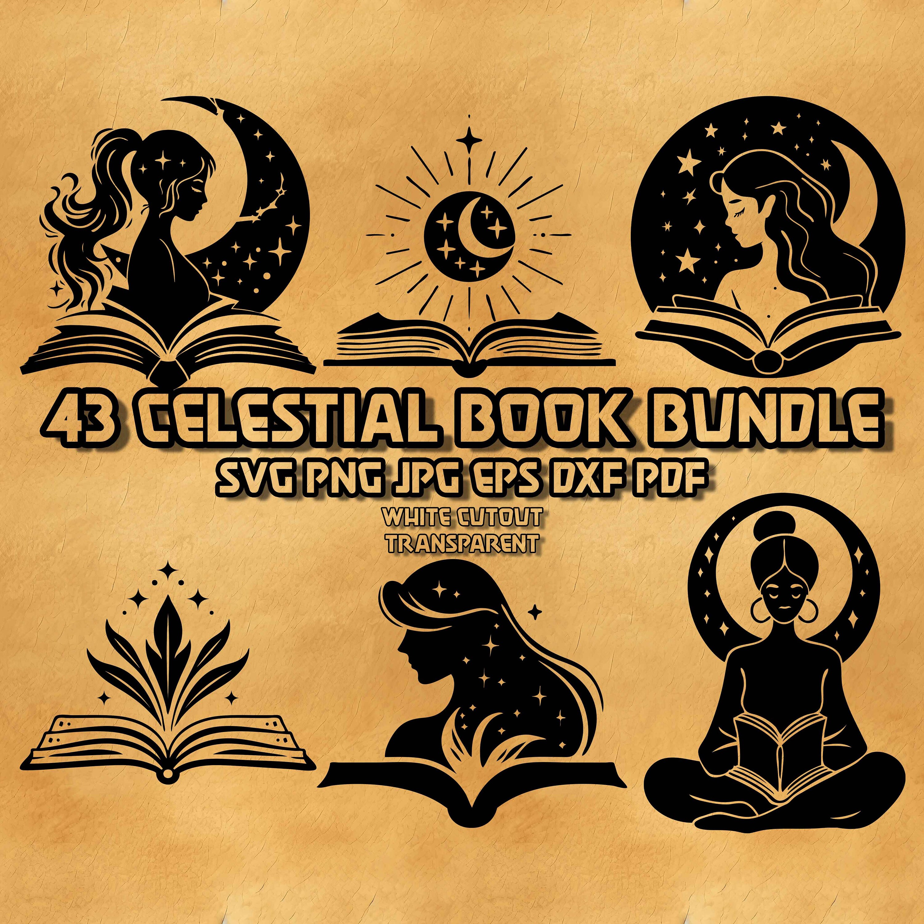 Celestial Book Svg Bundle, Magical Book Svg, Heavenly Book Svg, Moon ...