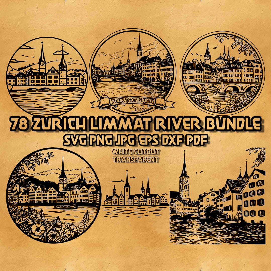 Zurich Limmat River Svg Bundle, Switzerland Limmat Liver Landscape Svg ...