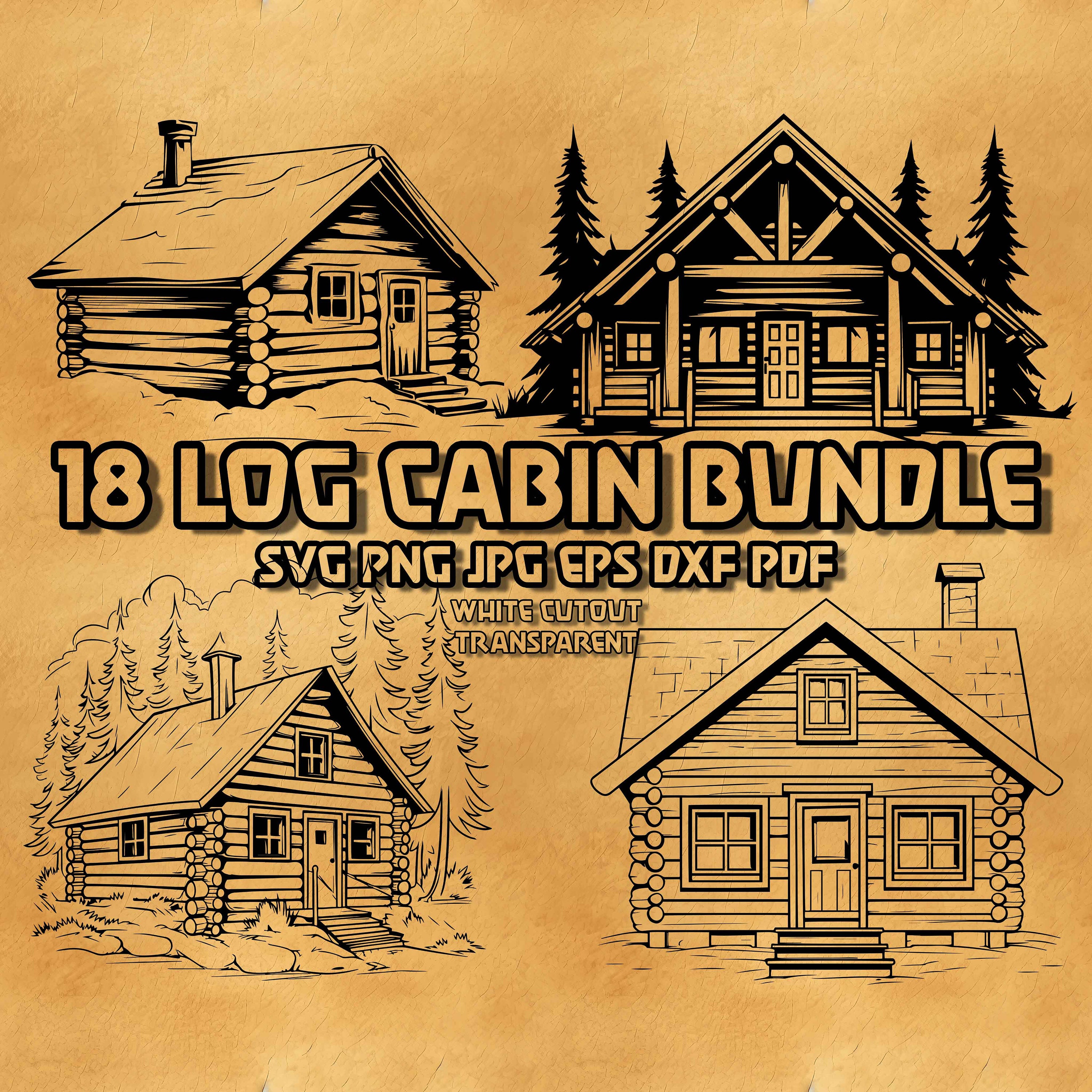 Log Cabin Svg Bundle, Wooden Cabin Svg, Log Cabin Silhouette Svg ...