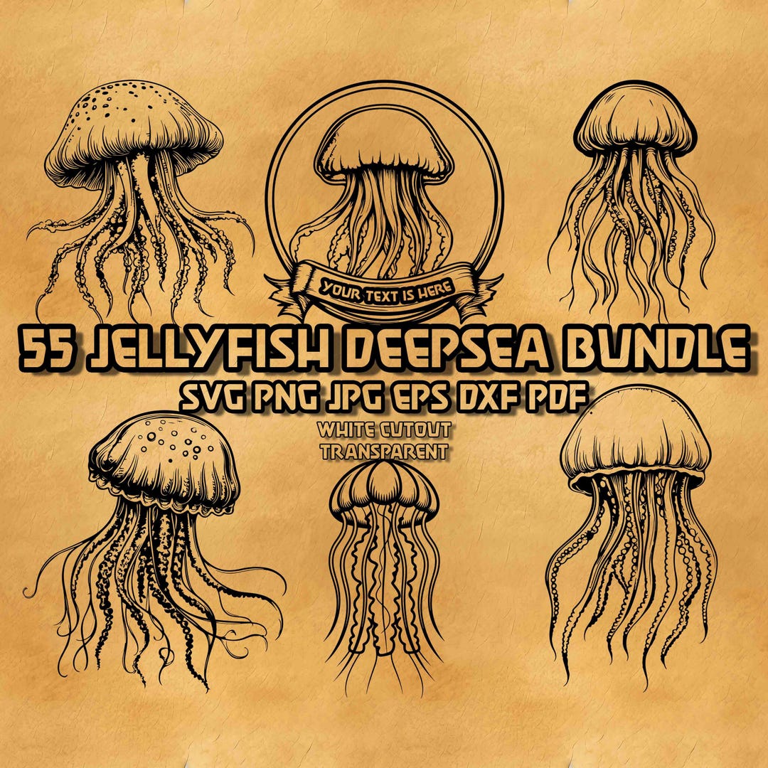 Jellyfish SVG Bundle, Jellyfish Monogram Design Nautical Deepsea Clipart, Ocean, Underwater ...