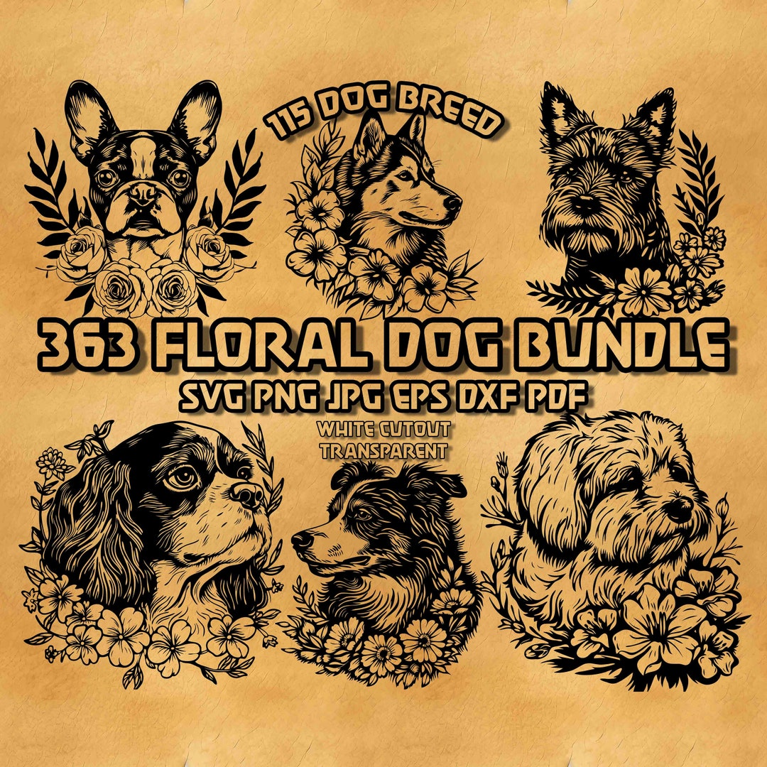 Floral Dog Svg Bundle, 115 Dog Breed Floral Svg, Complete Floral Dog ...