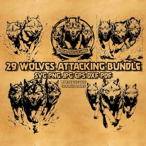 Wolves Attacking Svg Bundle, Wolves Ambush Png, Wolf With Text Banner ...
