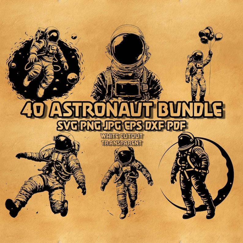 Astronaut SVG Bundle 40 Cosmic Space Illustrations Collection Rocket ...