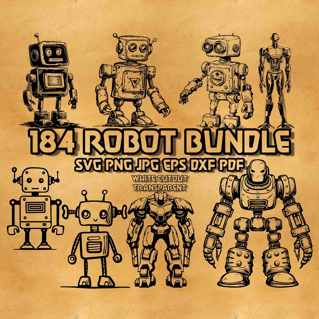 Robot Svg Bundle, Robot Emblem Design, Robot Clipart, War Robot Svg, Vintage Robot Svg, Robot ...