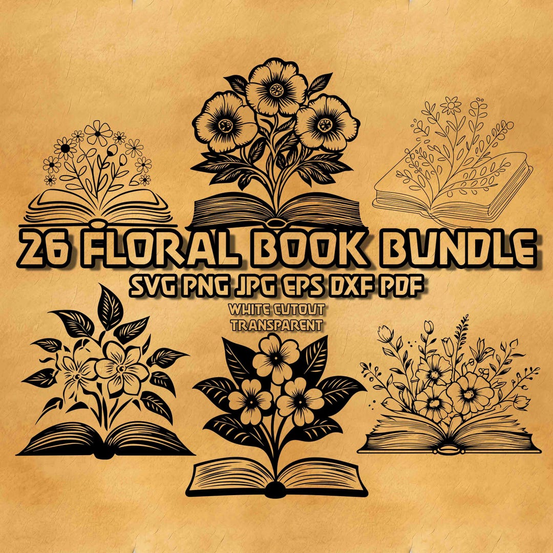 Floral Book SVG Bundle: Botanical Literary Designs (digital Download ...