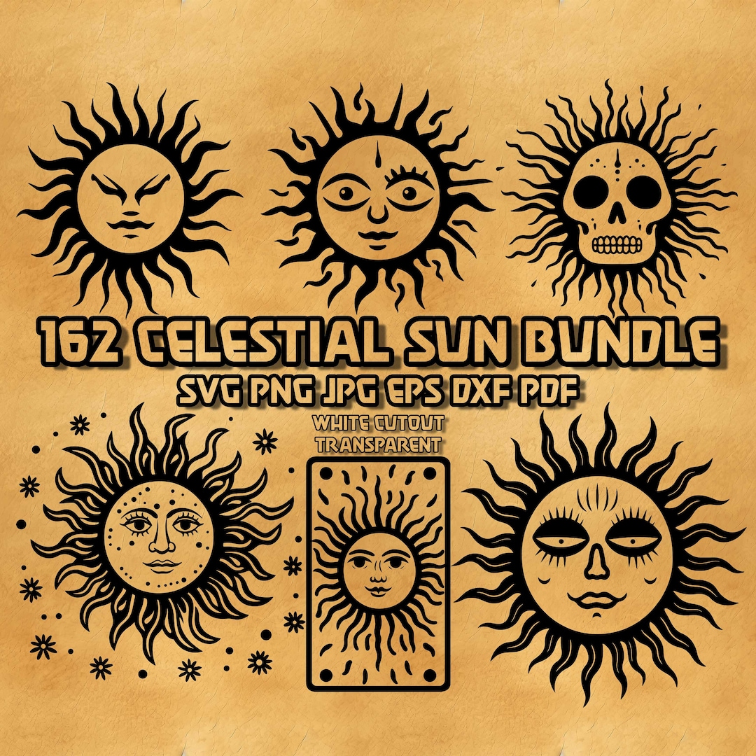 Sun Svg Bundle, Celestial Sun Svg Bundle, Mystical Sun Svg, Magic Sun ...