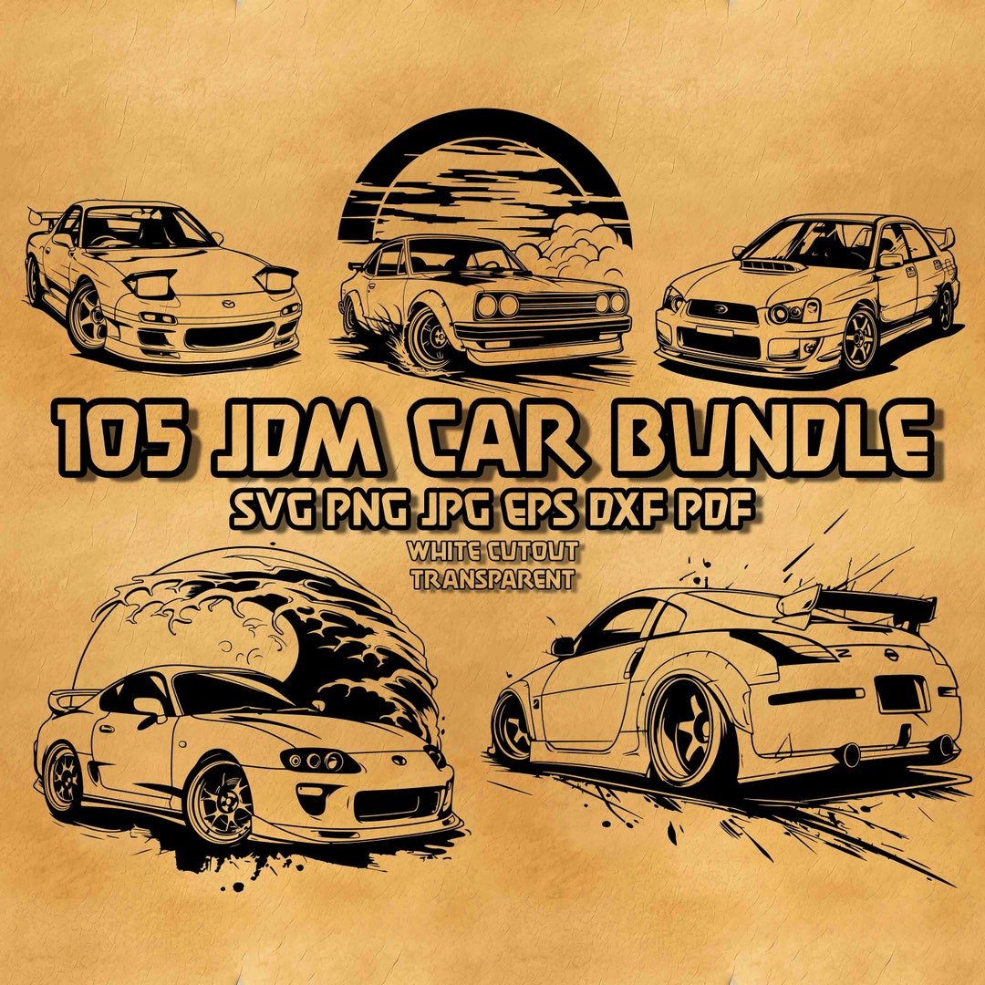 JDM Car SVG Bundle 105 Designs Vintage Japanese Tuner Illustrations ...
