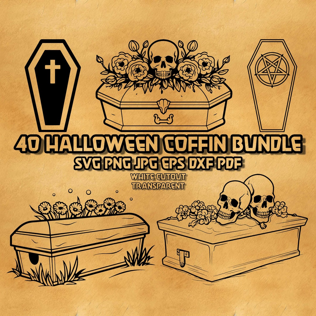 Halloween Coffin Svg Bundle, Coffin Cross SVG, Skeleton Coffin Svg ...