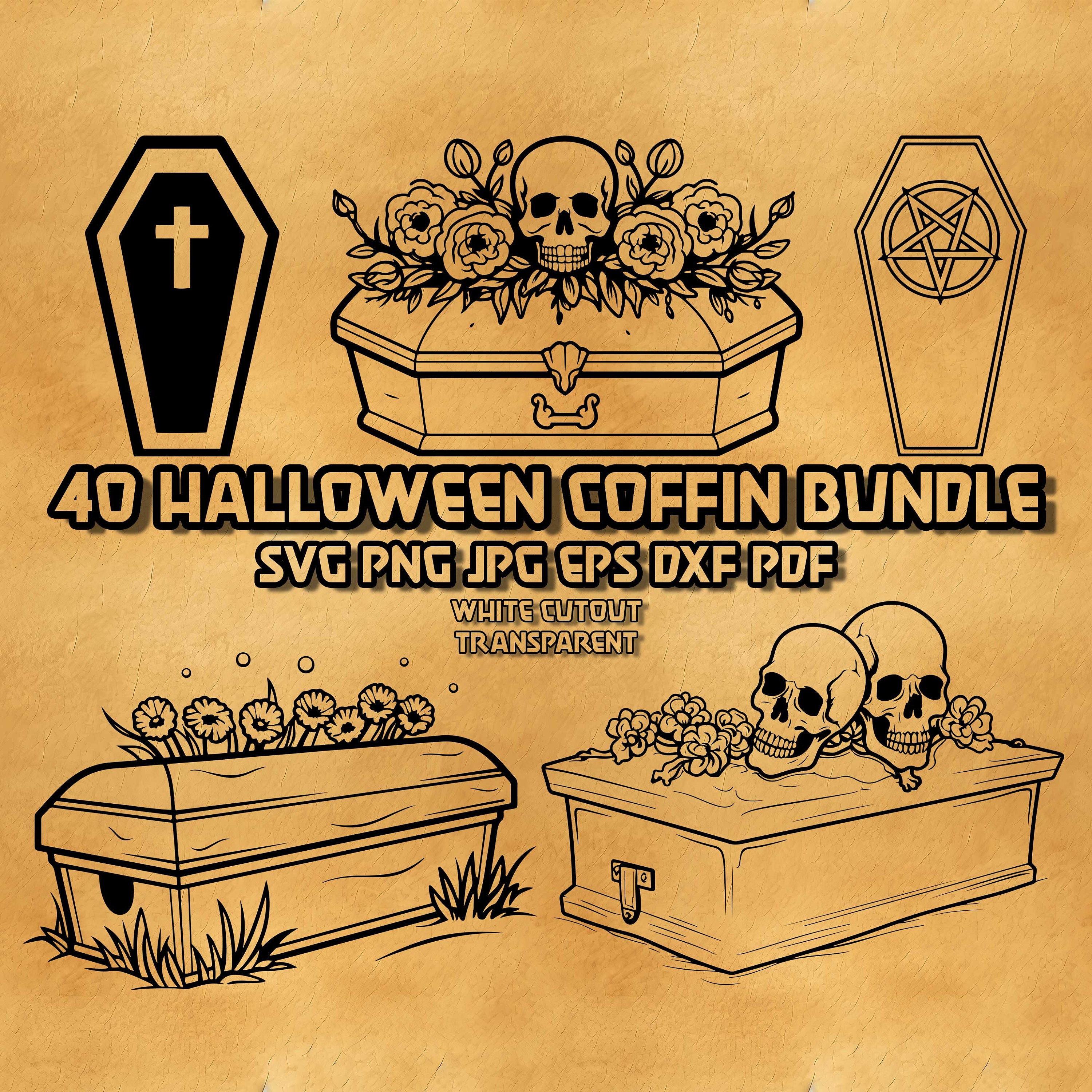 Halloween Coffin Svg Bundle, Coffin Cross SVG, Skeleton Coffin Svg ...