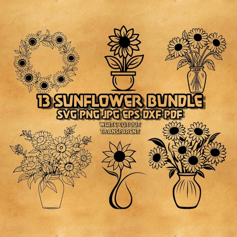 Sunflower Svg Bundle, Wreath Sunflower Svg Png Dxf Eps, Floral Svg ...