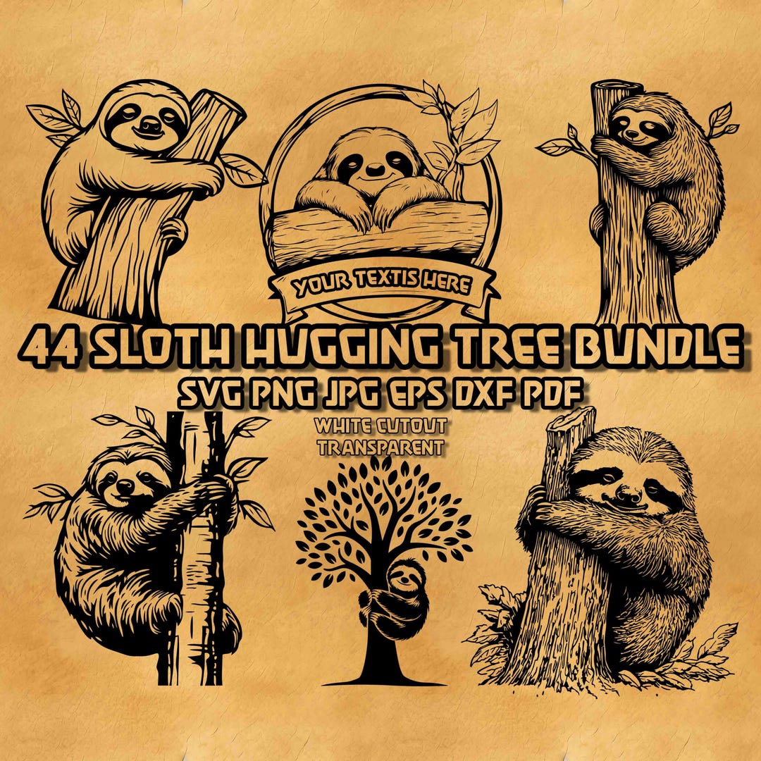 Sloth Hugging Tree SVG Bundle: Jungle Animal Clipart (digital Download ...