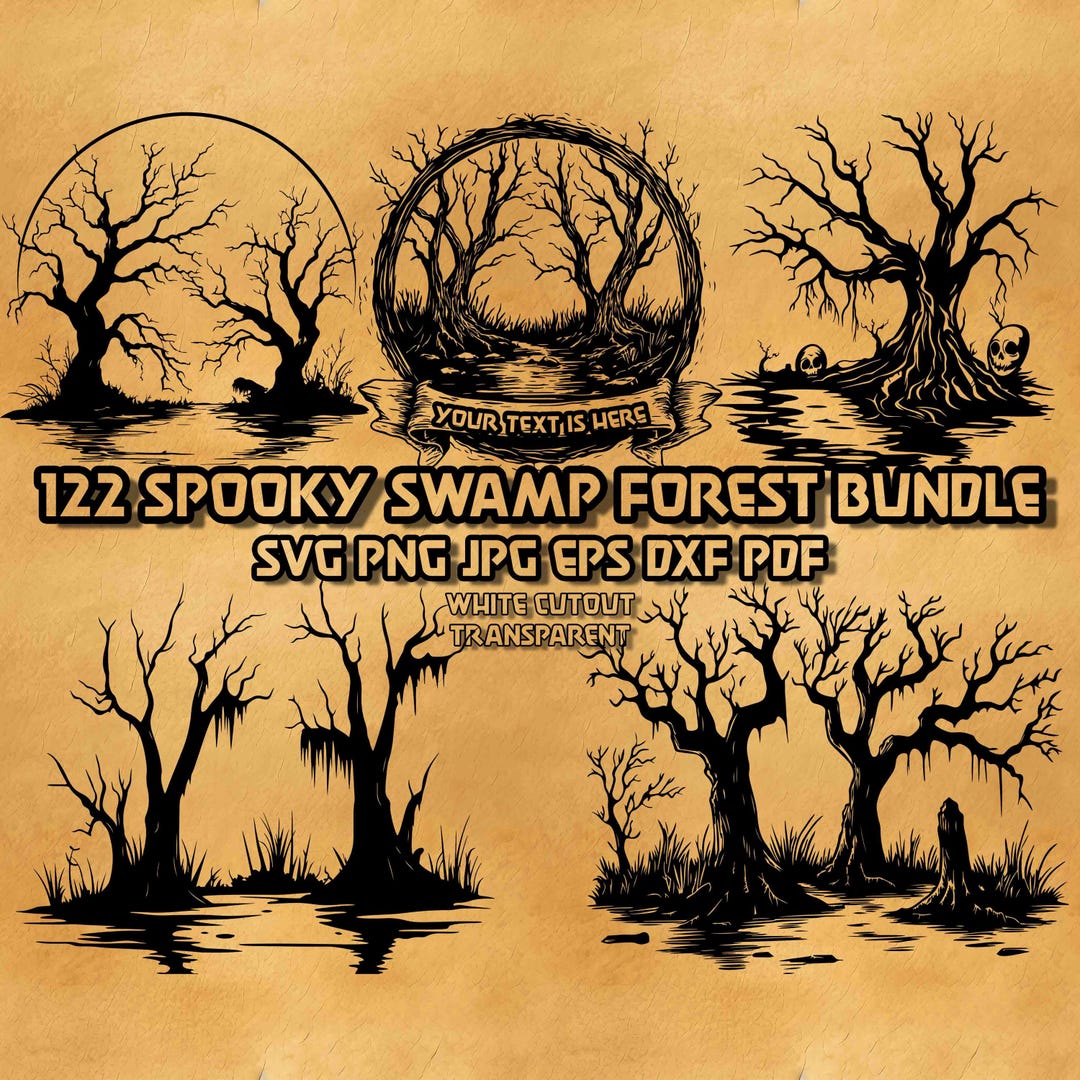Spooky Swamp Forest SVG Bundle: Halloween Landscape, Gothic Scene ...