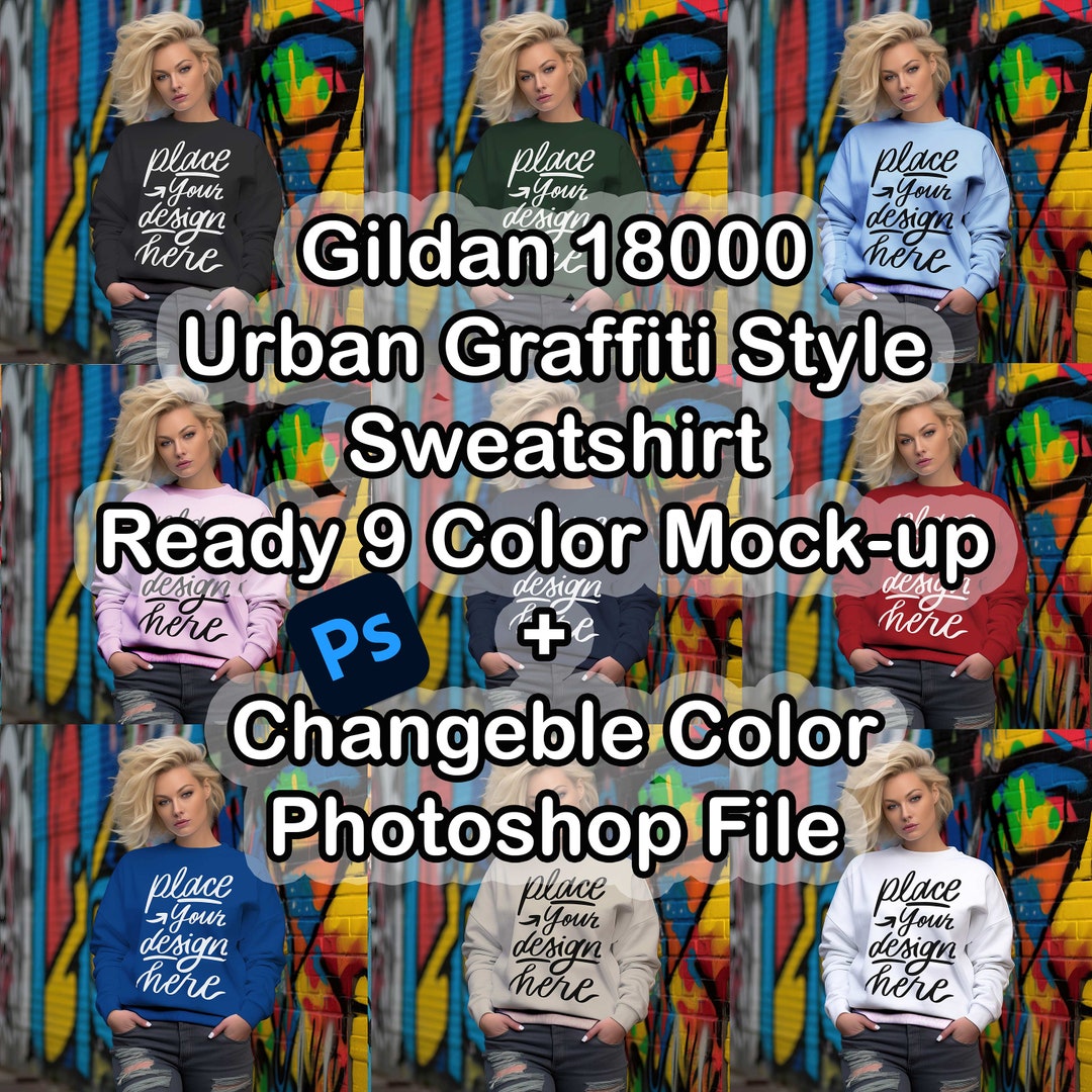 Gildan 18000 Mockup It Includes 9 Different Colors, Editable Photoshop ...