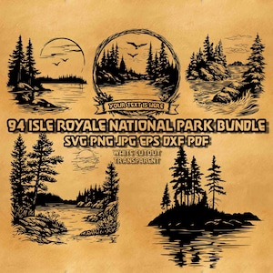 Isle Royale National Park Lake Svg Bundle, Forest Monogram Landscape ...