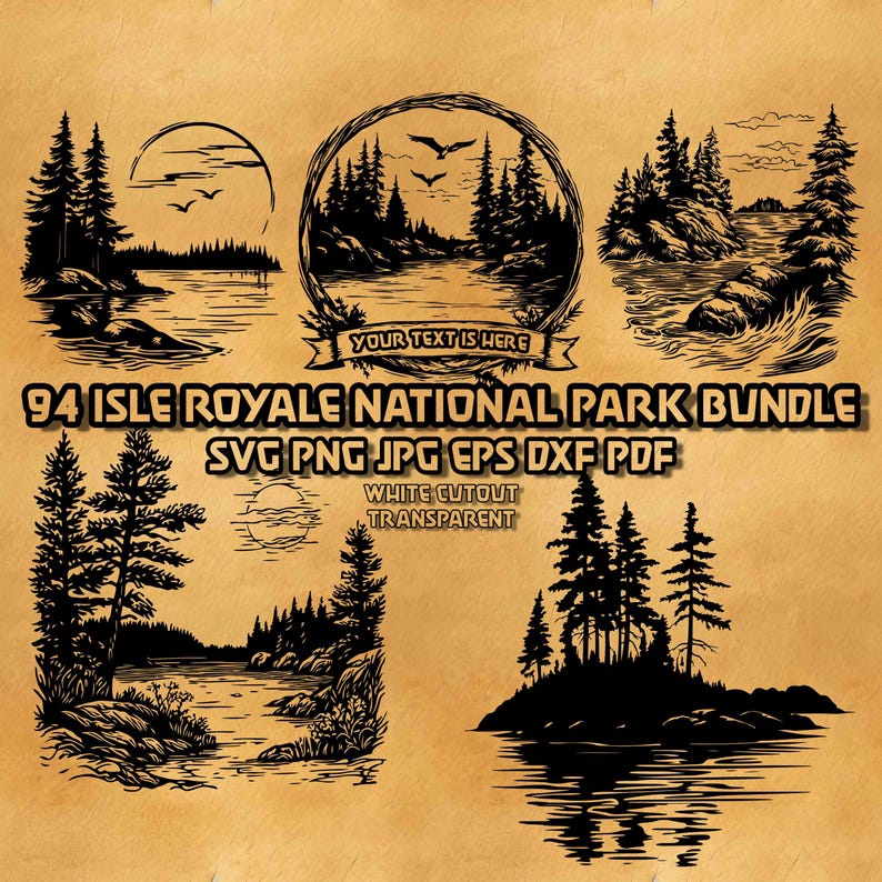 Isle Royale National Park Lake Svg Bundle, Forest Monogram Landscape ...