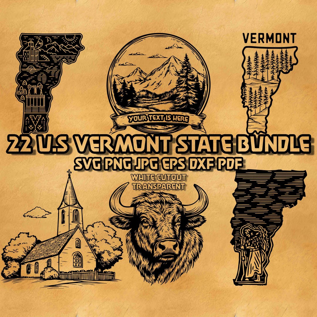 Vermont State Outline SVG Bundle: Map Silhouette, Forest Scenes ...