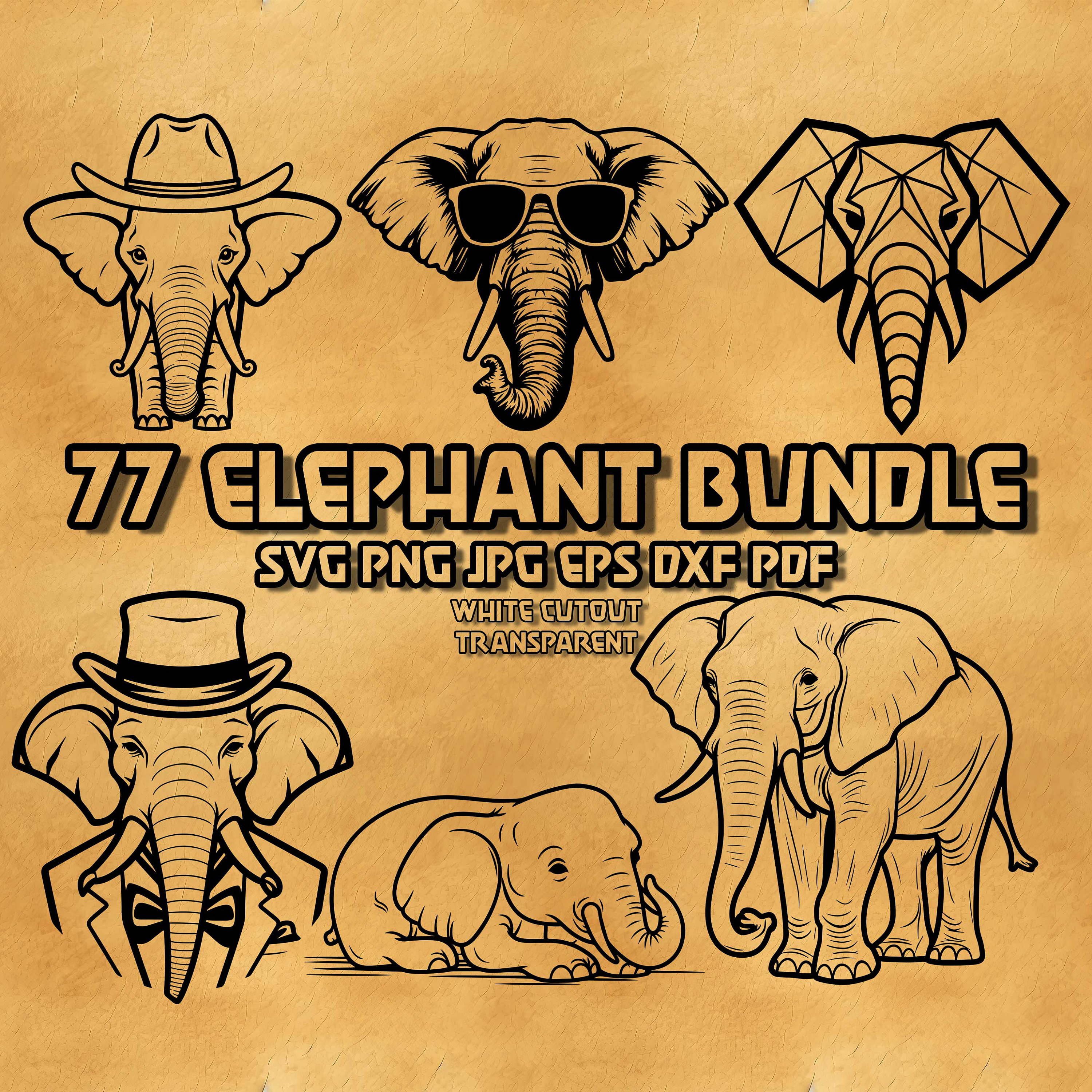 Elephant Svg Bundle, Cute Elephant Svg, Elephant Wear Cowboy Hat ...