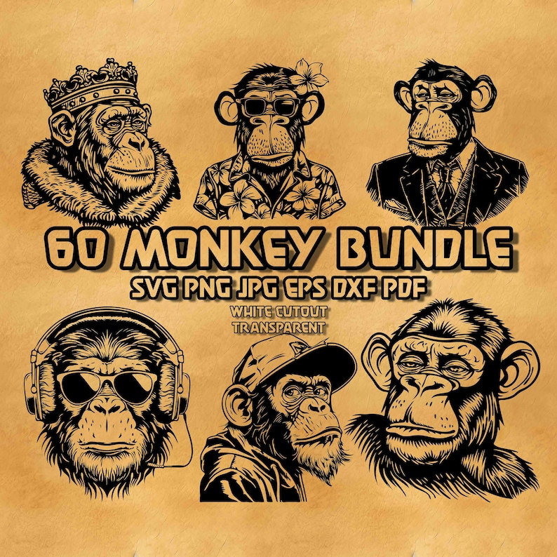 Monkey Svg Bundle, Hiphop Monkey Svg, Gentleman Monkey Svg, Royal ...