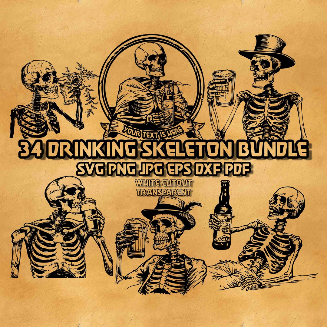 Drinking Skeleton SVG Bundle 34 Gothic Beer Illustrations Skull Beer ...