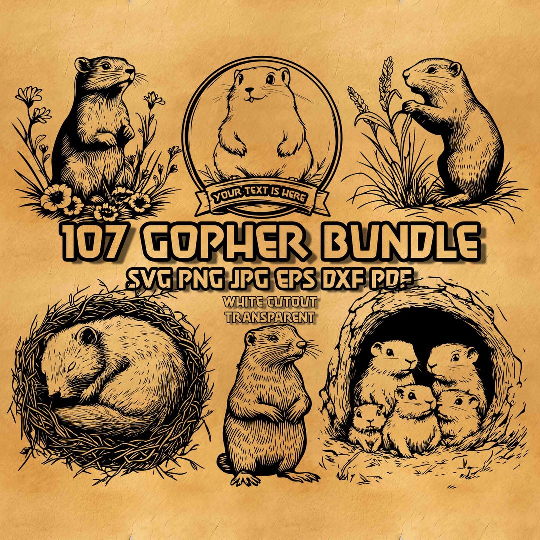 Vintage Gopher SVG Bundle: Floral Woodland Animal Clipart (engrave ...